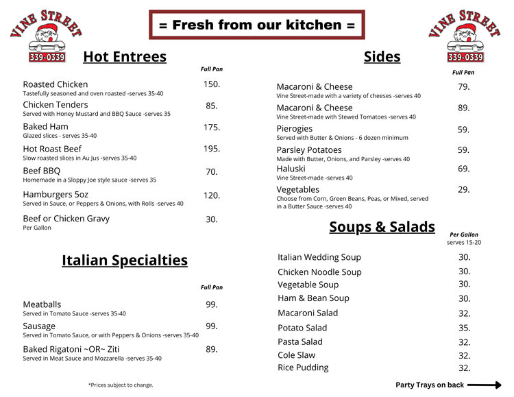 Menus — Vine Street