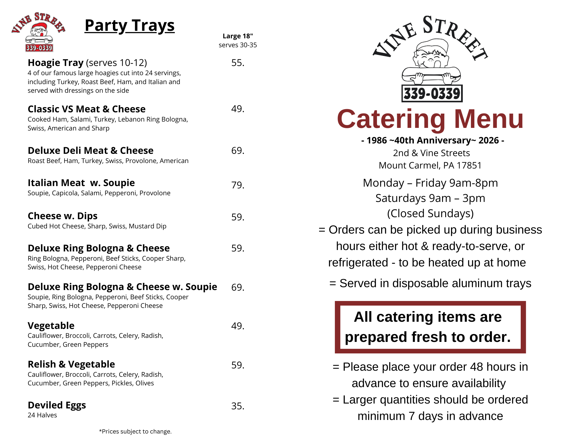 Menus — Vine Street