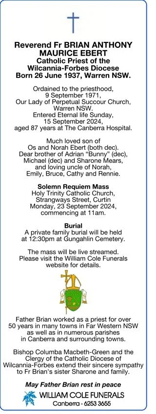 Father Brian Ebert — William Cole Funerals | Excellence in Funeral Service