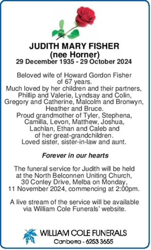 Judith Fisher — William Cole Funerals | Excellence in Funeral Service
