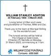 William Ashton — William Cole Funerals | Excellence in Funeral Service