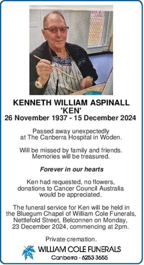 Kenneth ‘Ken’ Aspinall — William Cole Funerals | Excellence in Funeral ...