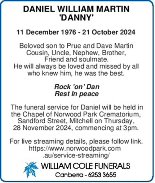Daniel ‘Danny’ Martin — William Cole Funerals | Excellence in Funeral ...