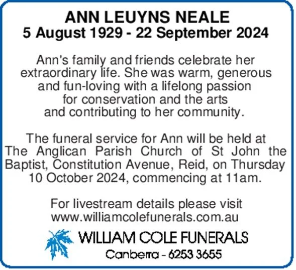 Ann Neale — William Cole Funerals | Excellence in Funeral Service