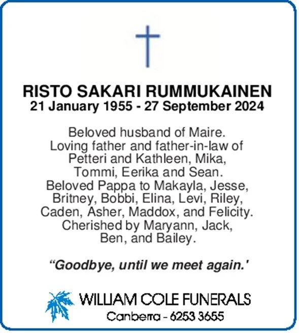 Risto Rummukainen — William Cole Funerals | Excellence in Funeral Service