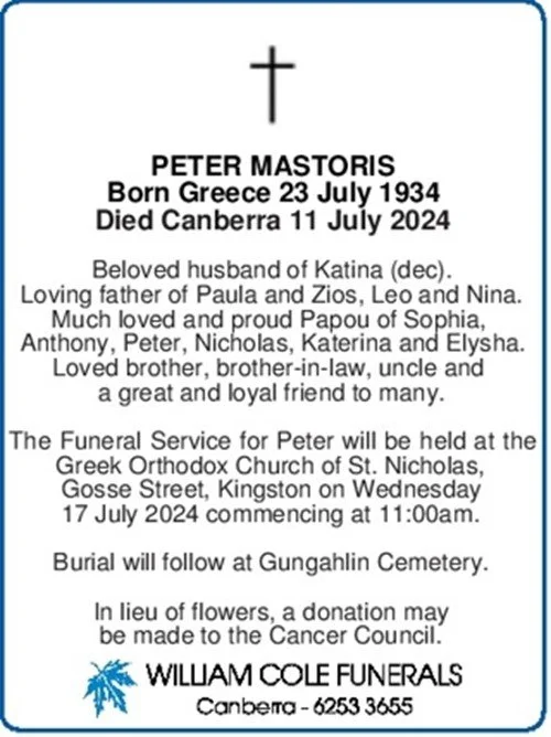 Peter Mastoris — William Cole Funerals | Excellence in Funeral Service