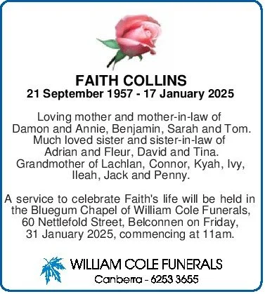 Faith Collins — William Cole Funerals | Excellence in Funeral Service