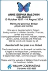 Anne Baldwin — William Cole Funerals | Excellence in Funeral Service