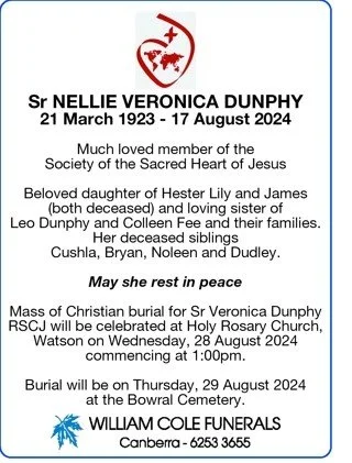 Sister Veronica Dunphy — William Cole Funerals | Excellence in Funeral ...