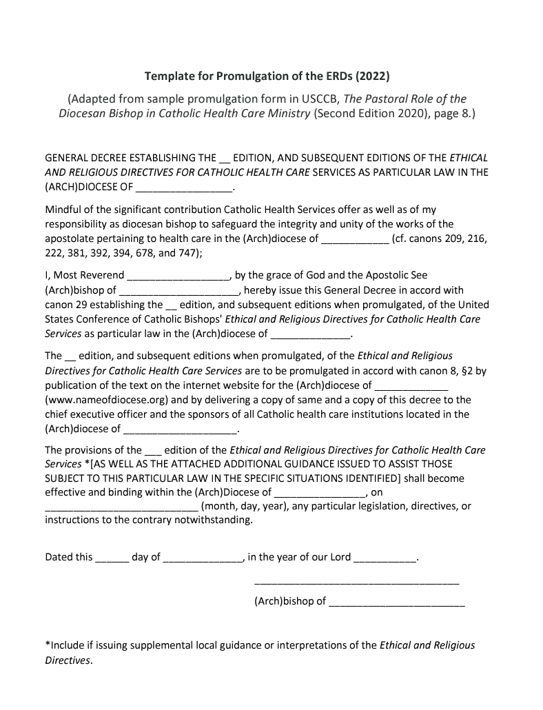 USCCB ERD Promulgation Form — The National Catholic Bioethics Center
