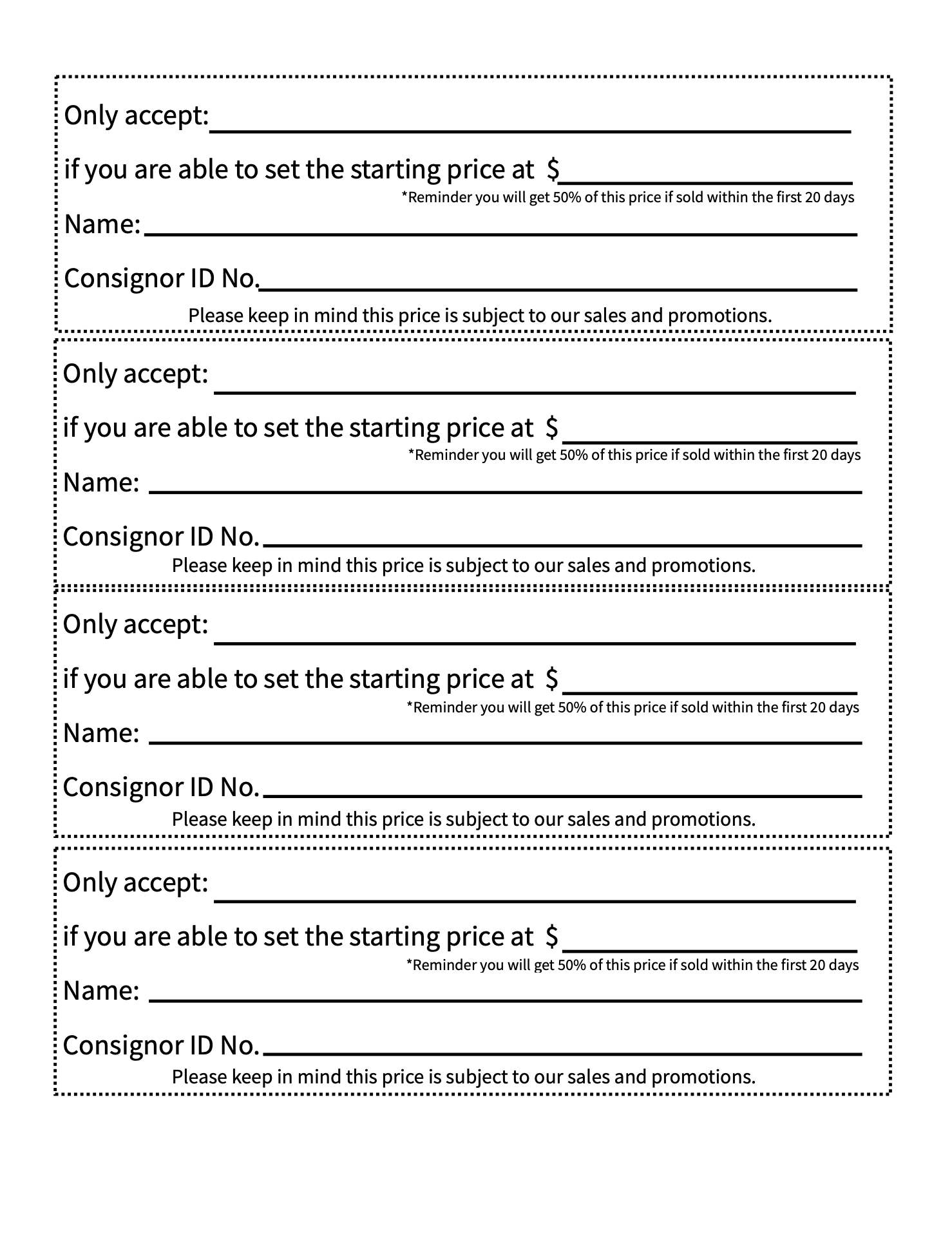 Consignor Minimum Price Slips — Fashion Cents Consignment & Thrift ...