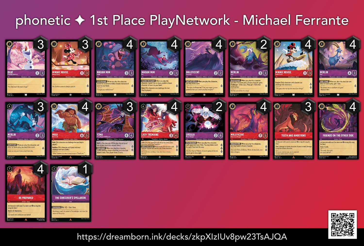 1st Place Disney Lorcana Ruby/Amethyst Bounce Deck List and Guide ...