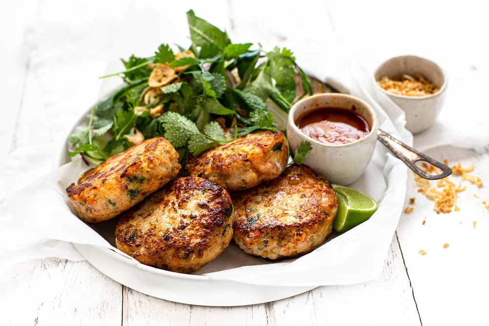 Thai Fish Cakes with Chilli Dressing & Herb Salad — Angelakis Bros