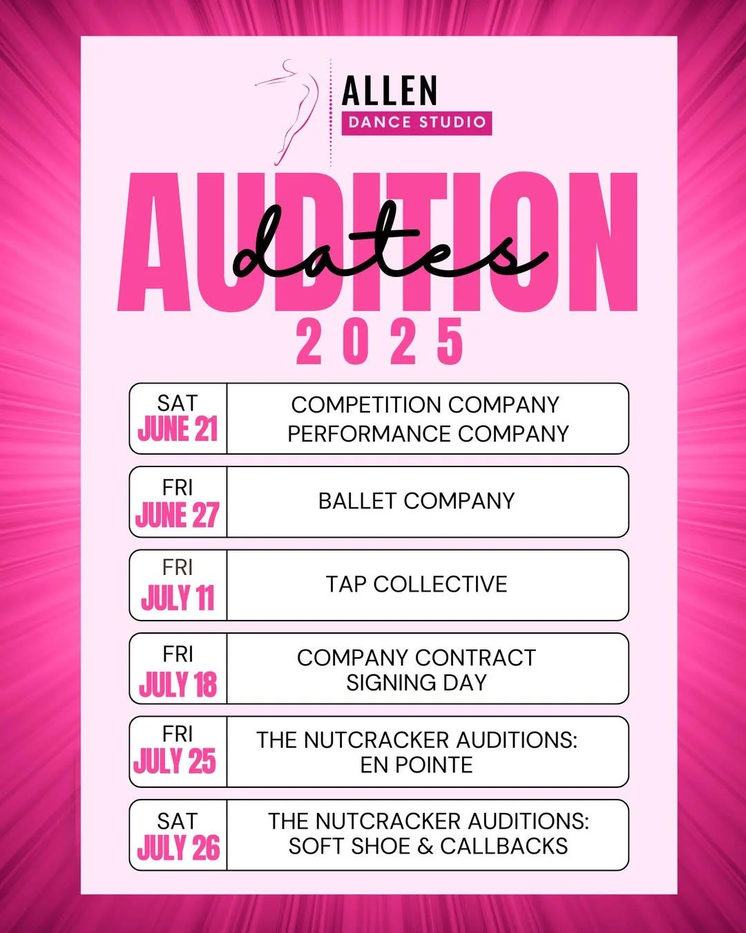 Audition Dates — Allen Dance Studio
