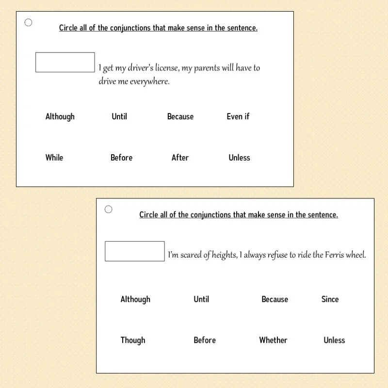 Conjunction Photo Cards for And, But, So, Because — The Speech Express