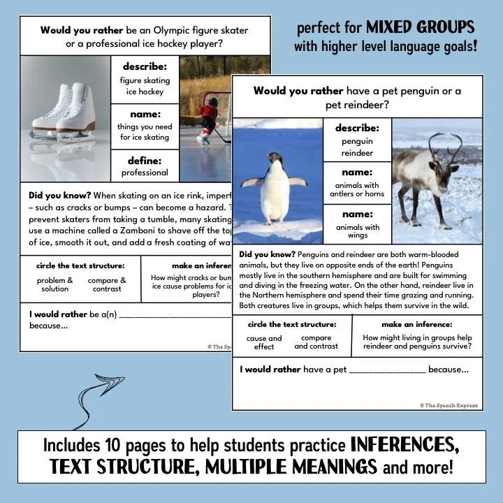 WINTER THEMED Multiple Meaning Words: Task Cards for Speech and ...