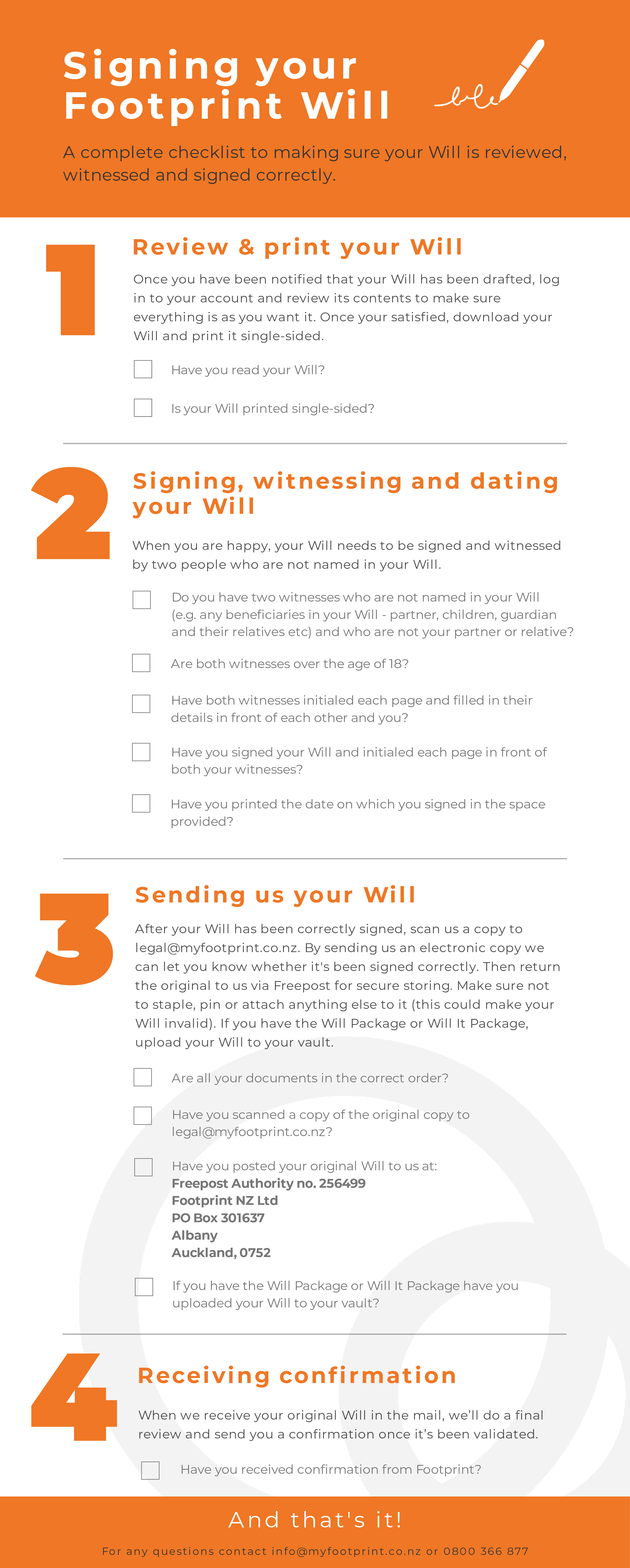 Checklist to Signing Your Footprint Will | Footprint NZ — Info Hub