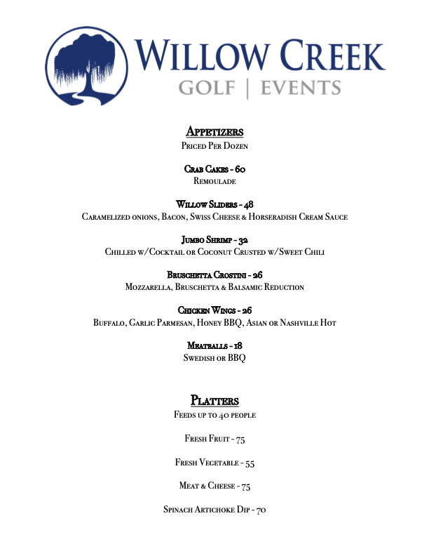 Banquet Menu — Willow Creek Golf Course & Events in Rochester Minnesota
