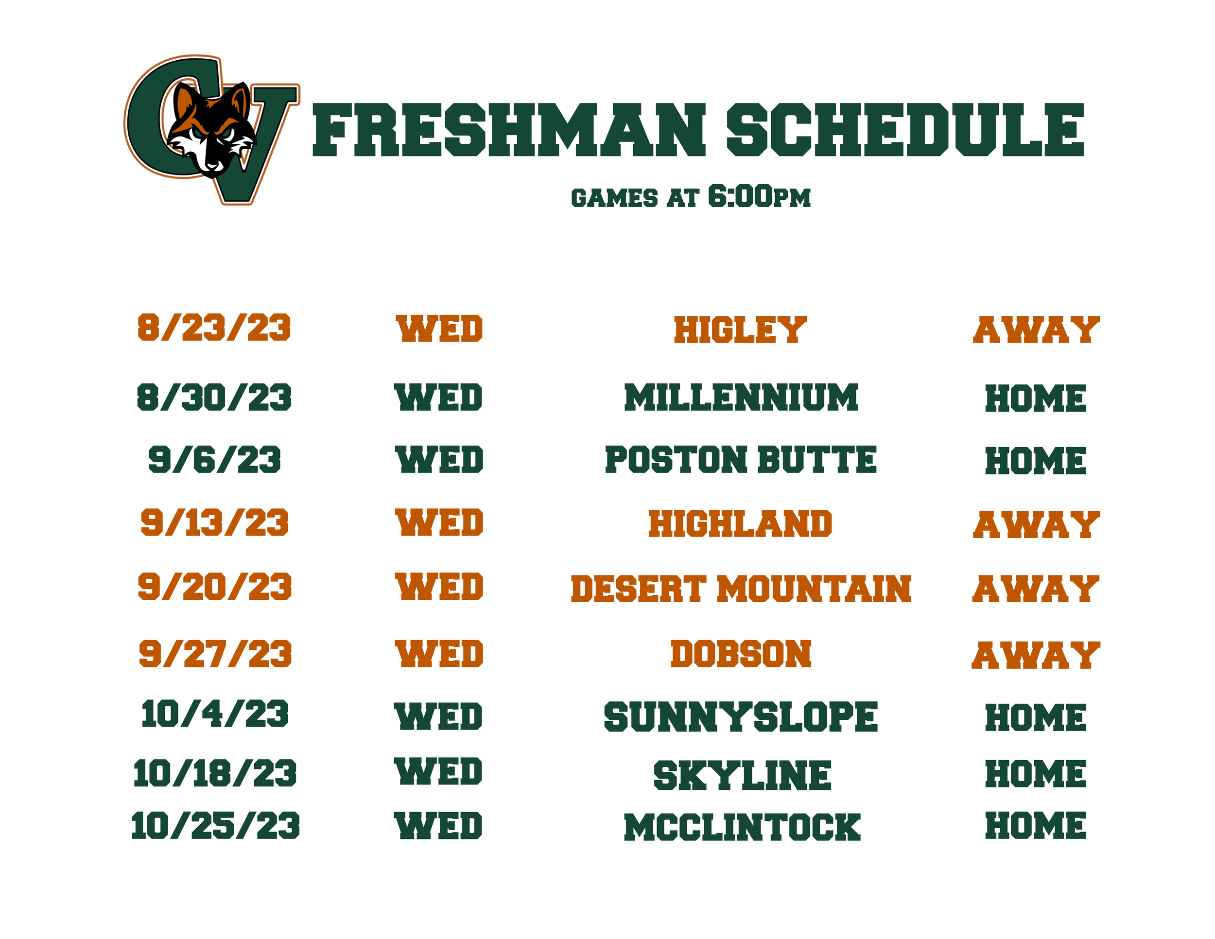 Schedules — Campo Verde High School Coyote Club