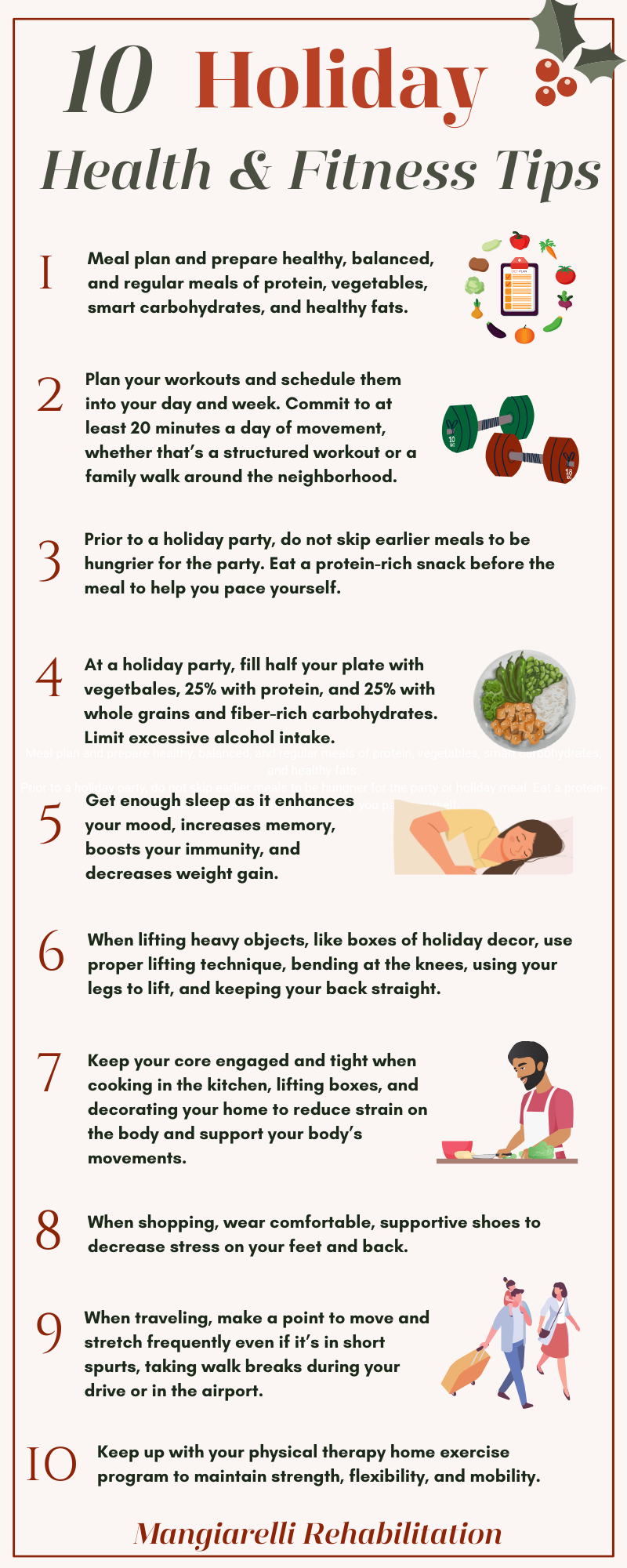 10 Holiday Health and Fitness Tips Infographic-Mangiarelli Rehabilitation