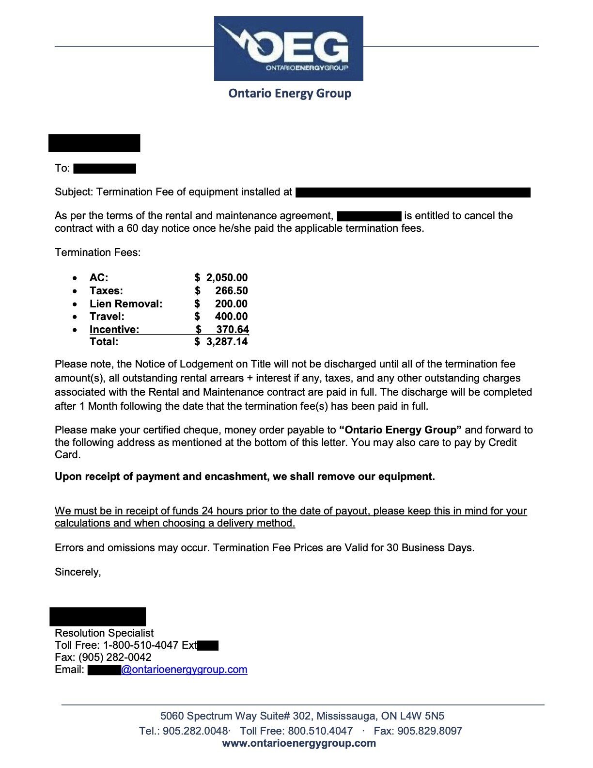 OEG Termination Documents — Foreman & Company - Class Action Lawyers