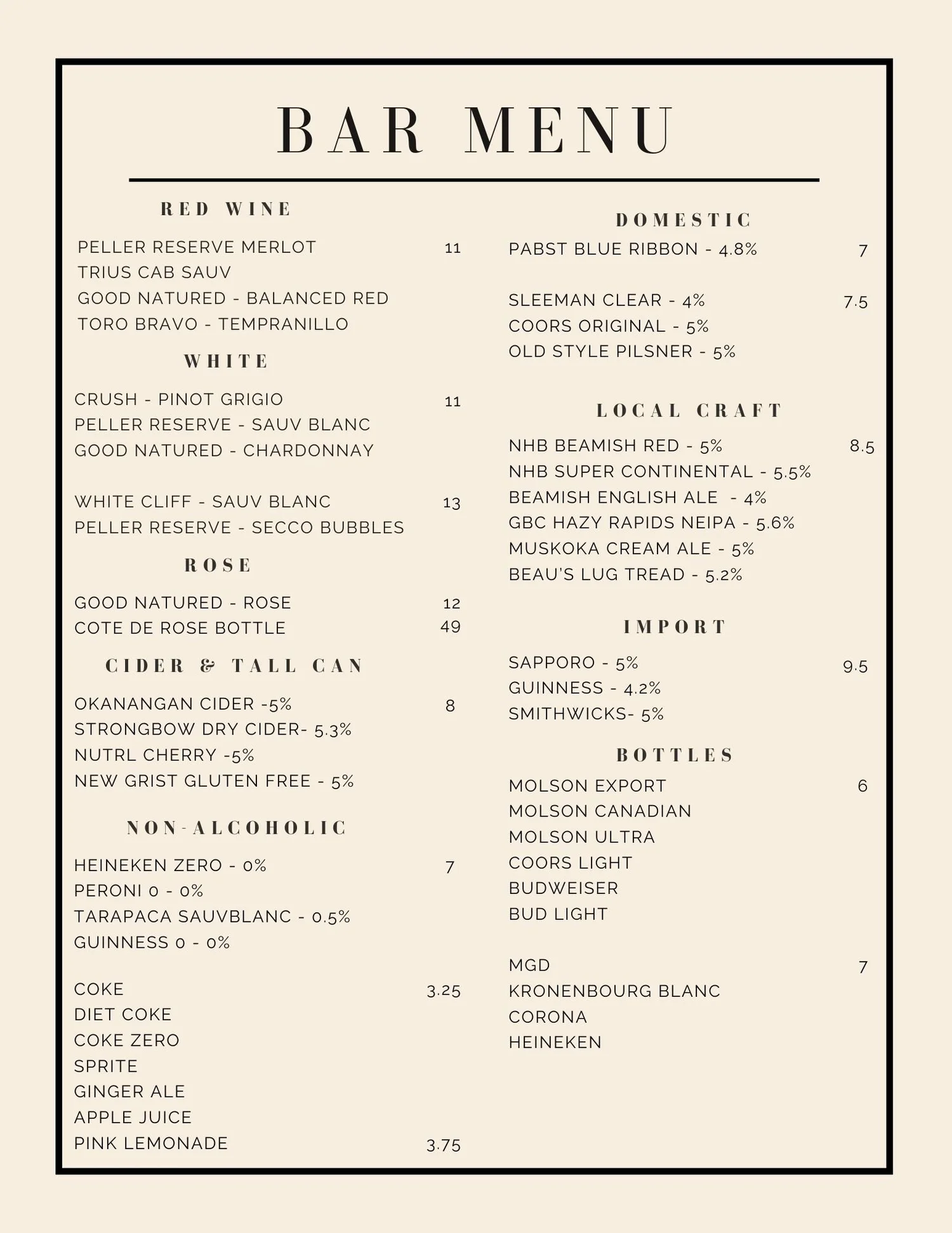 Menu — Beamish House Pub