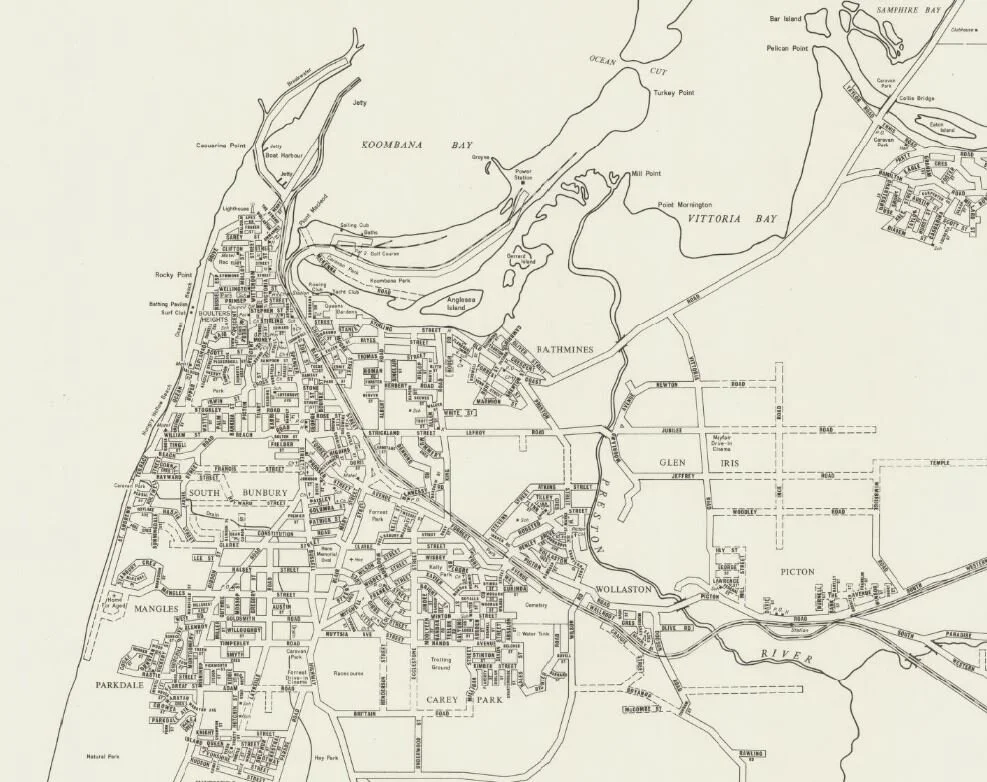 Bunbury Road Map 1969 — Streets of Bunbury