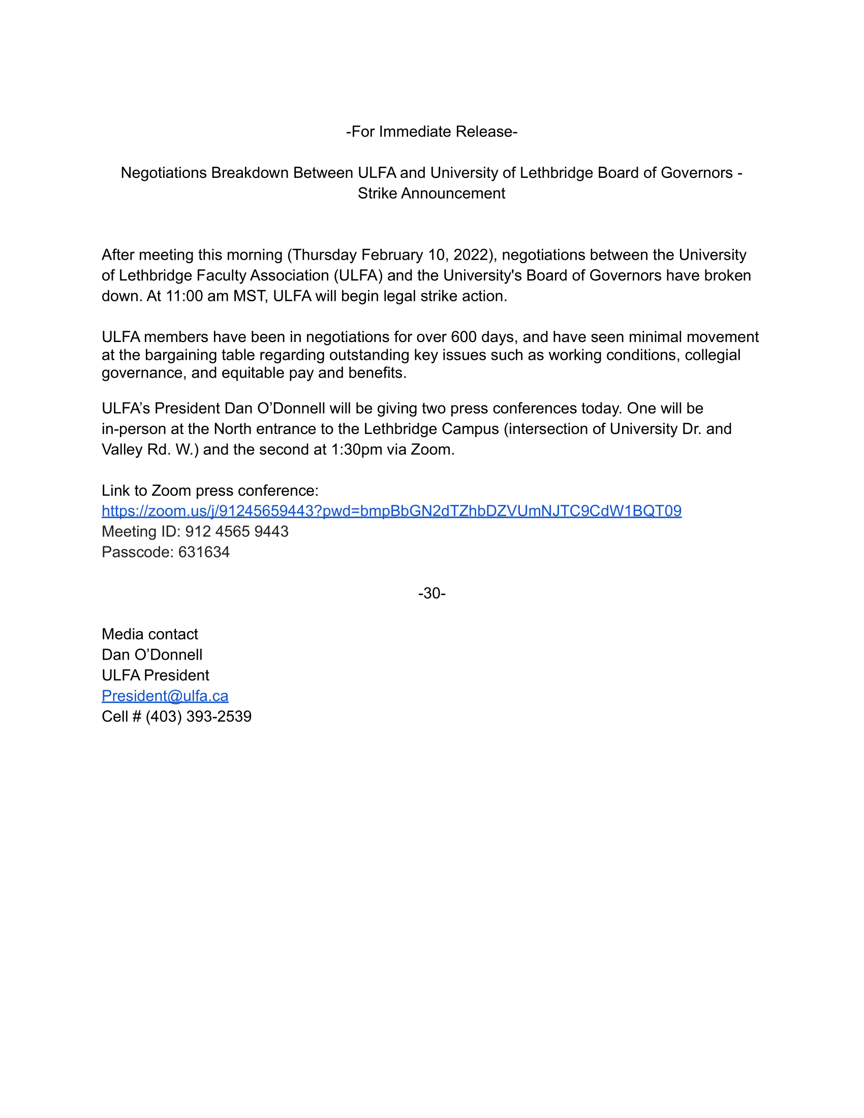 ULFA Press Release: Negotiations Breakdown Between ULFA and University ...