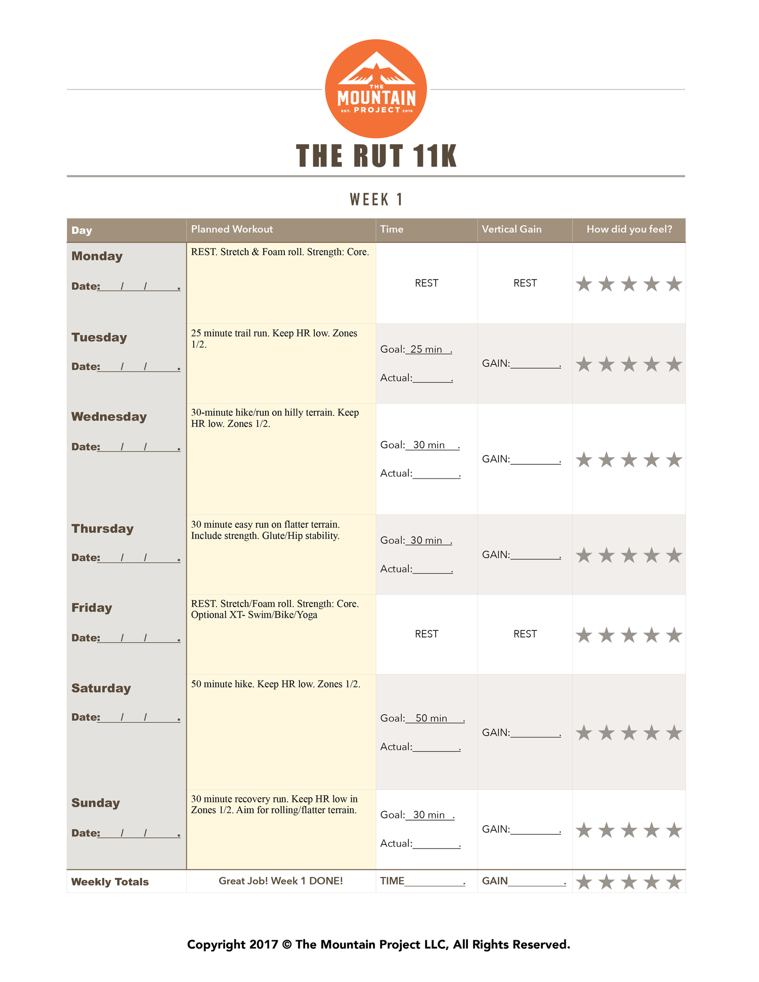 RUT TRAINING PLANS — THE MOUNTAIN PROJECT