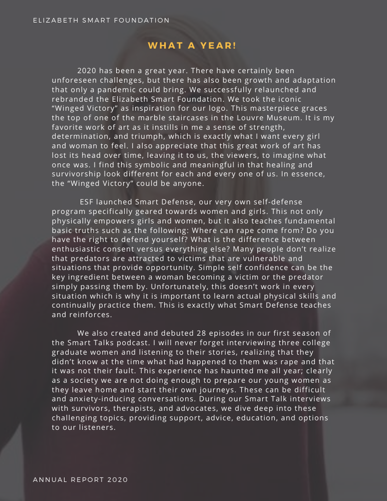 Annual Report — Elizabeth Smart Foundation