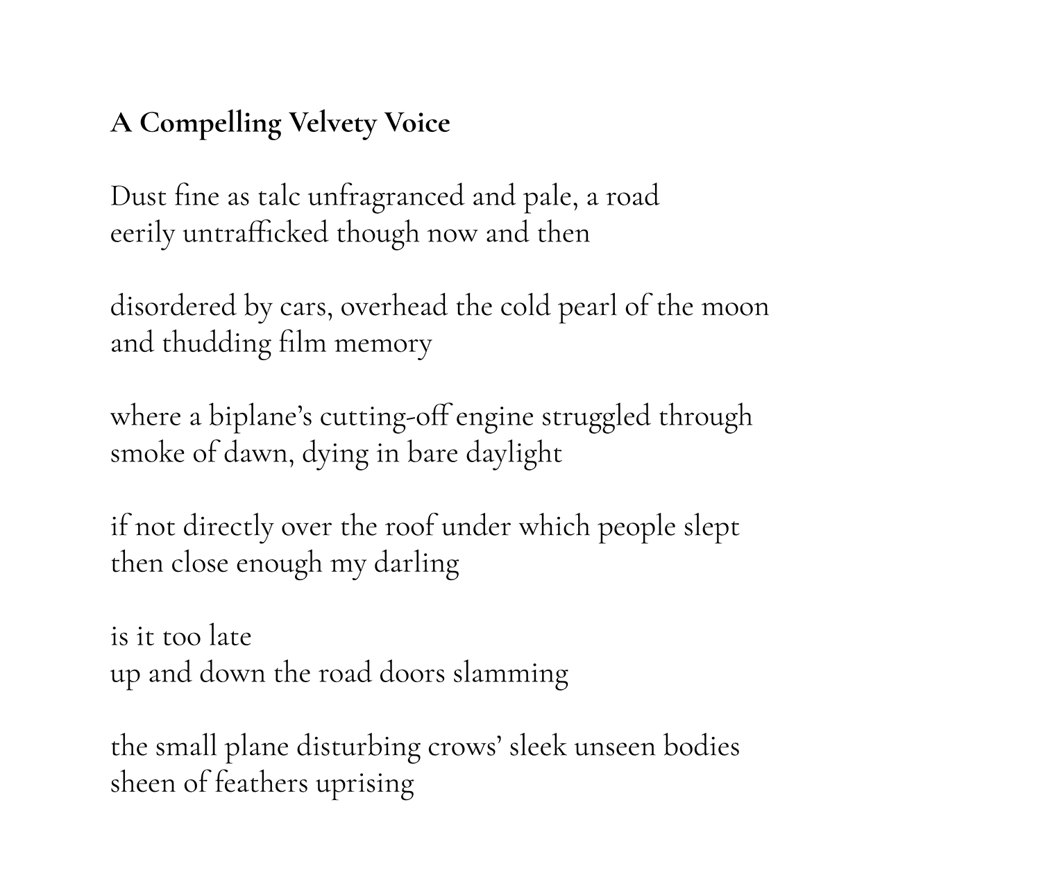 Poem: A Compelling Velvety Voice — Karen Kevorkian