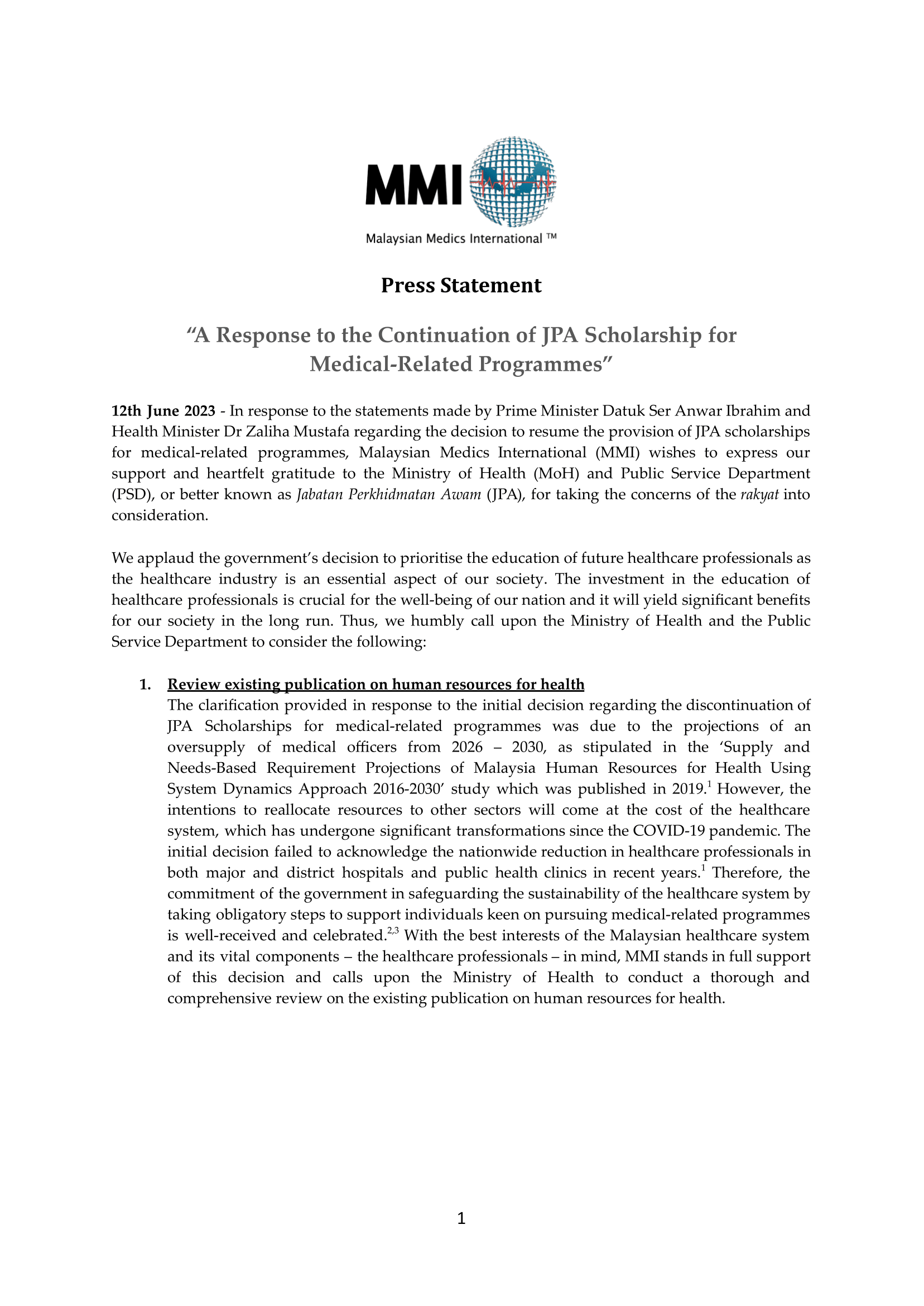 A Response to the Continuation of JPA Scholarship for Medical-Related ...