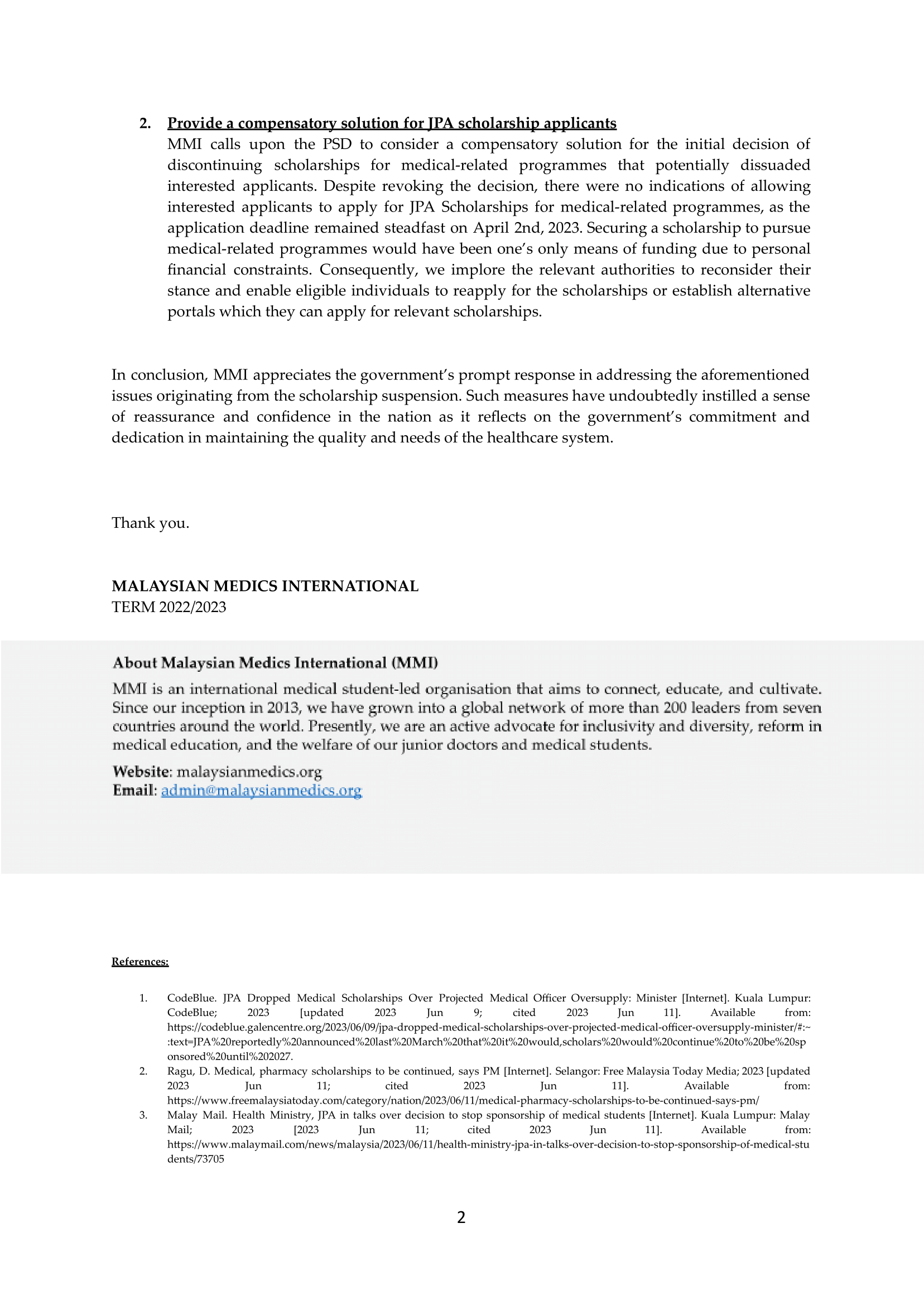 A Response to the Continuation of JPA Scholarship for Medical-Related ...