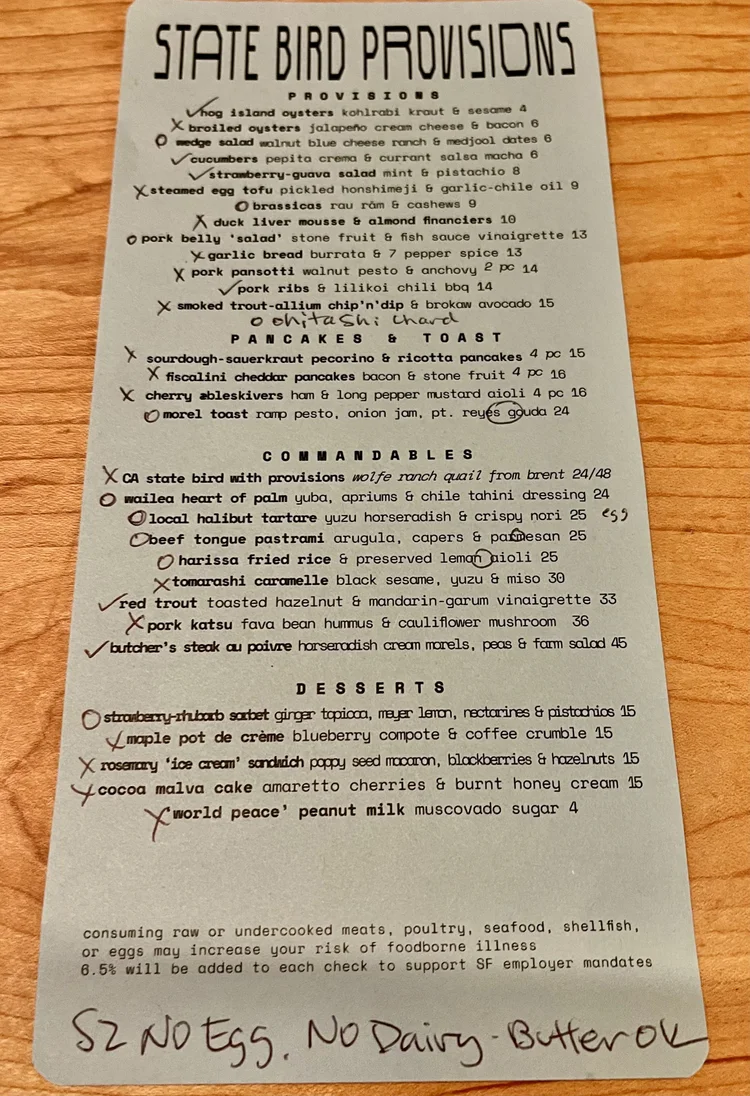 San Francisco's State Bird Provisions Menu: Pro Tips — Chef Denise