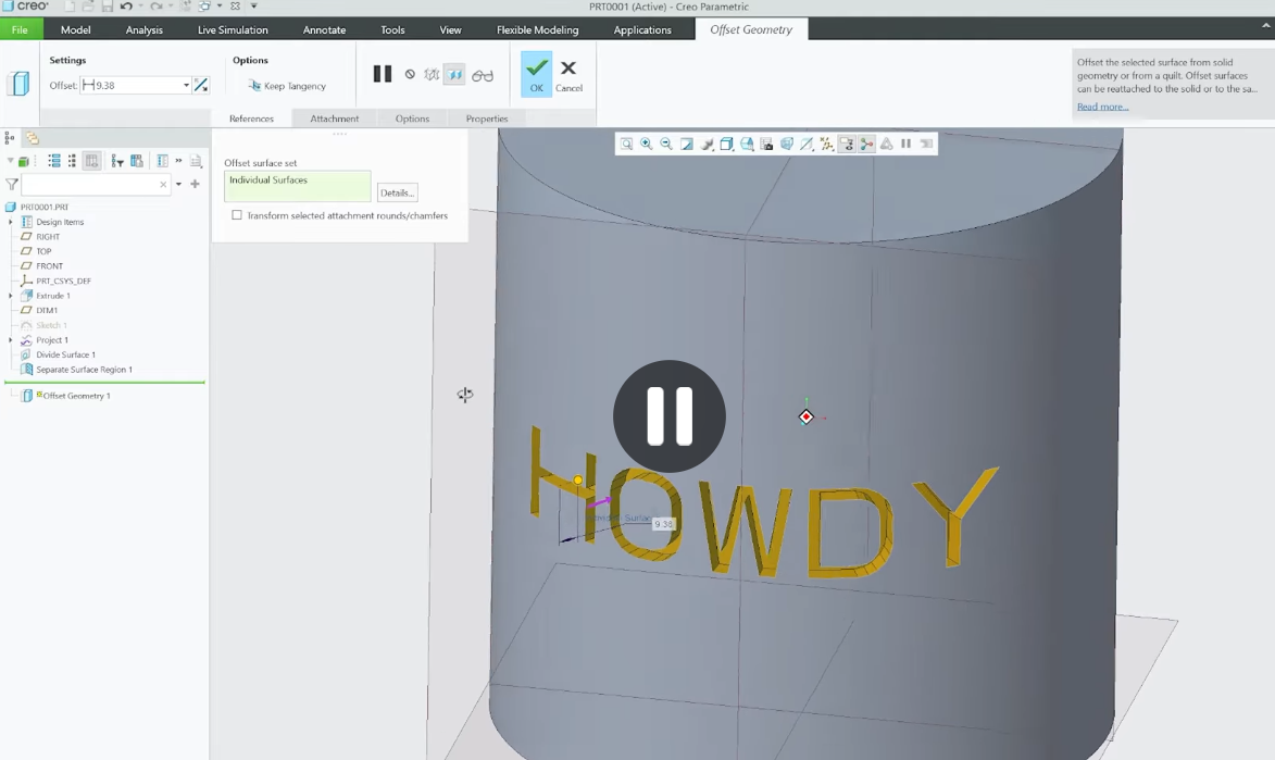How to Apply Text to Flat and Curved Surfaces in Creo Parametric — JIVE ...
