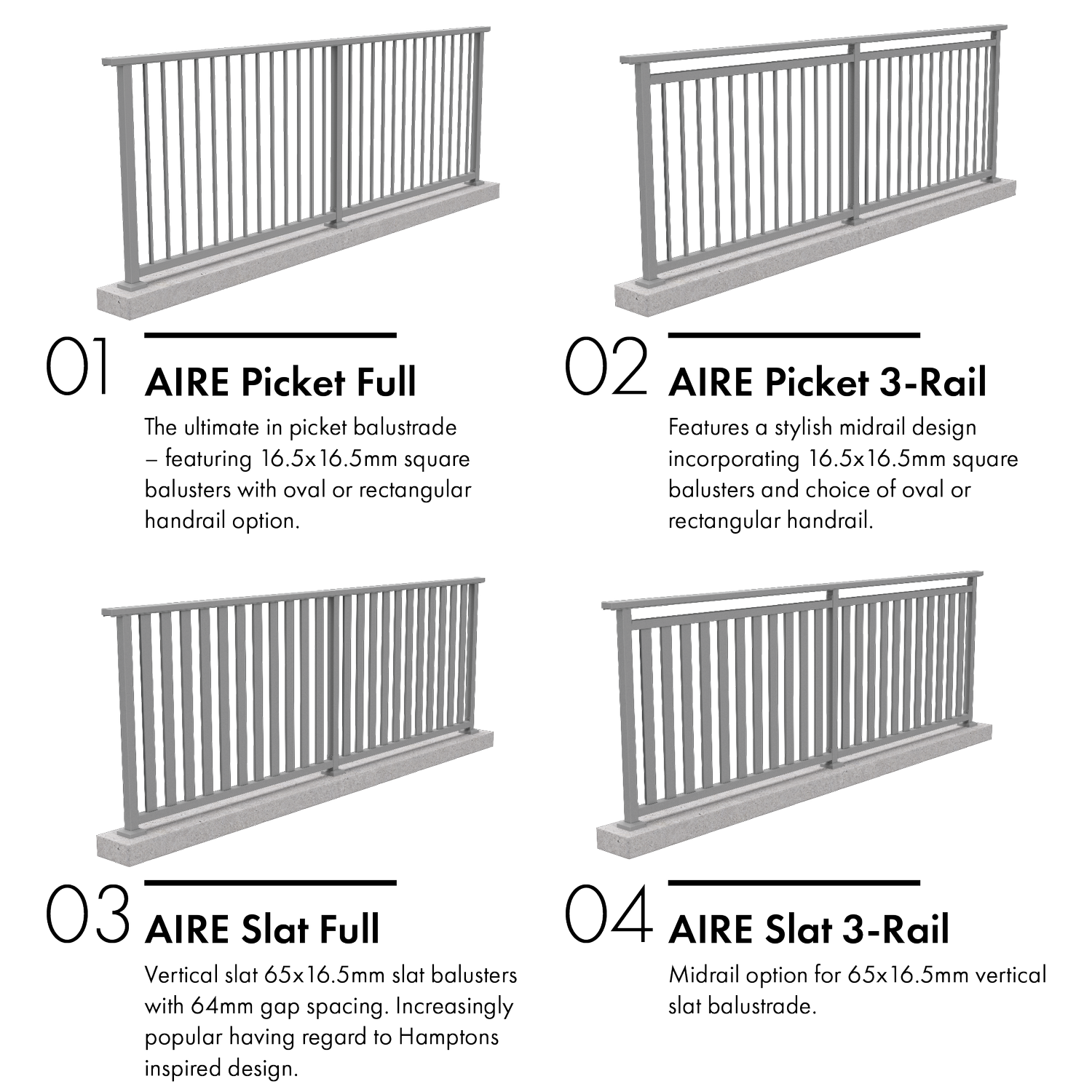 Innovative AIRE Aluminium Picket Balustrade System — Glass Outlet