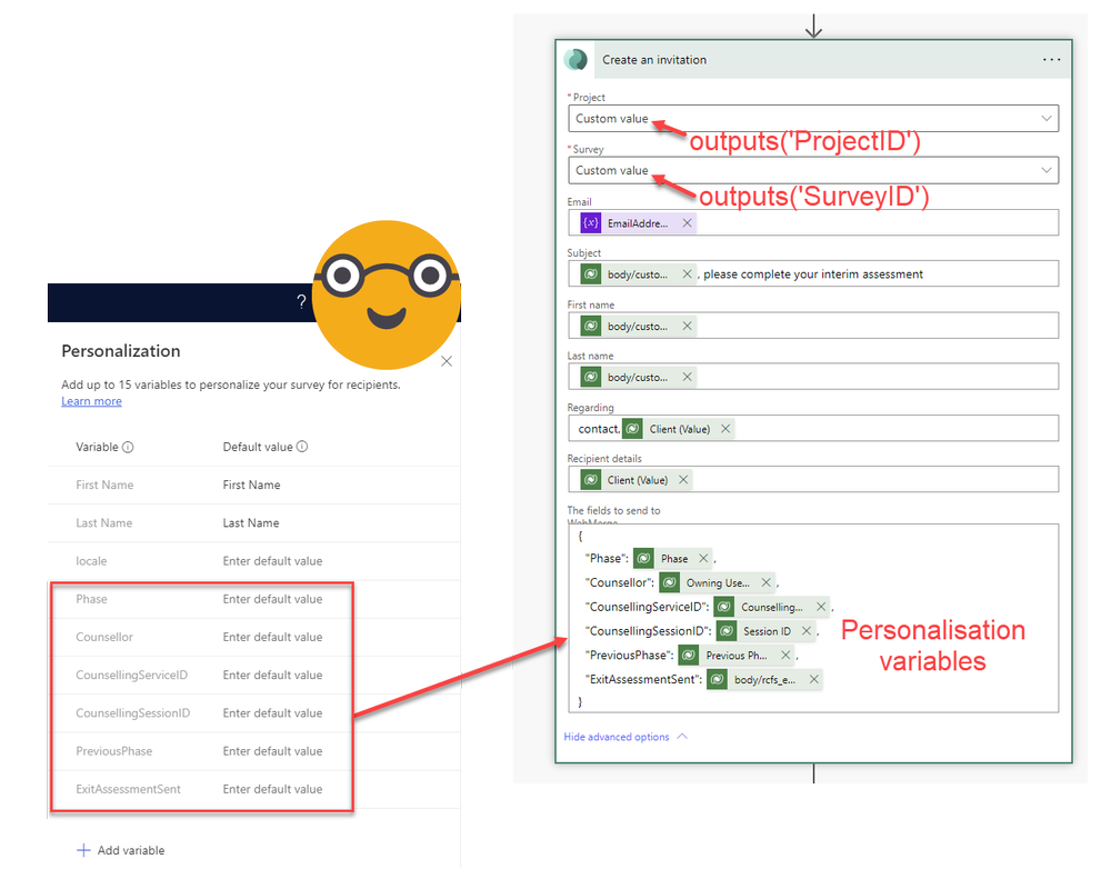 Customer Voice Project Survey And ‘the Fields To Send To Web Merge Dynamically In Power