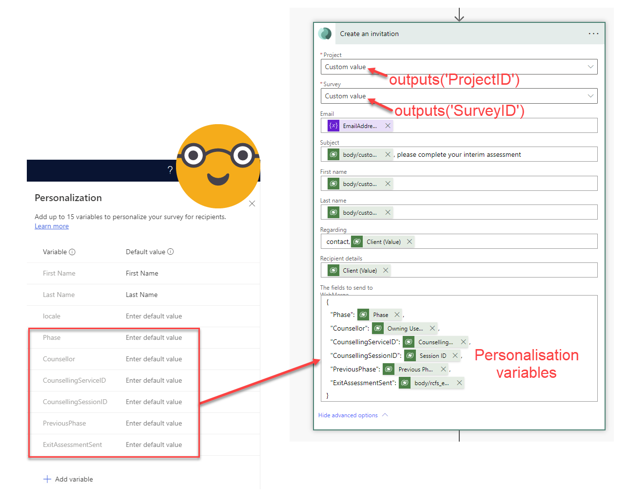 Customer Voice Project Survey And ‘the Fields To Send To Web Merge Dynamically In Power