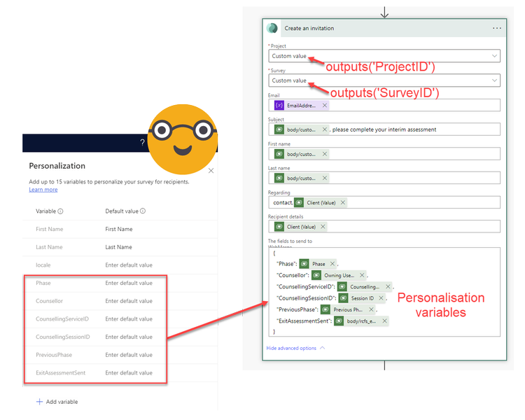 Customer Voice Project Survey And ‘the Fields To Send To Web Merge Dynamically In Power