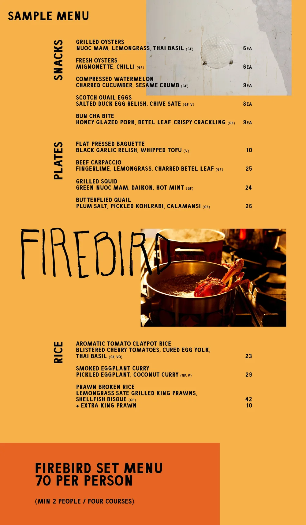 Dine In Dinner Menu | Firebird