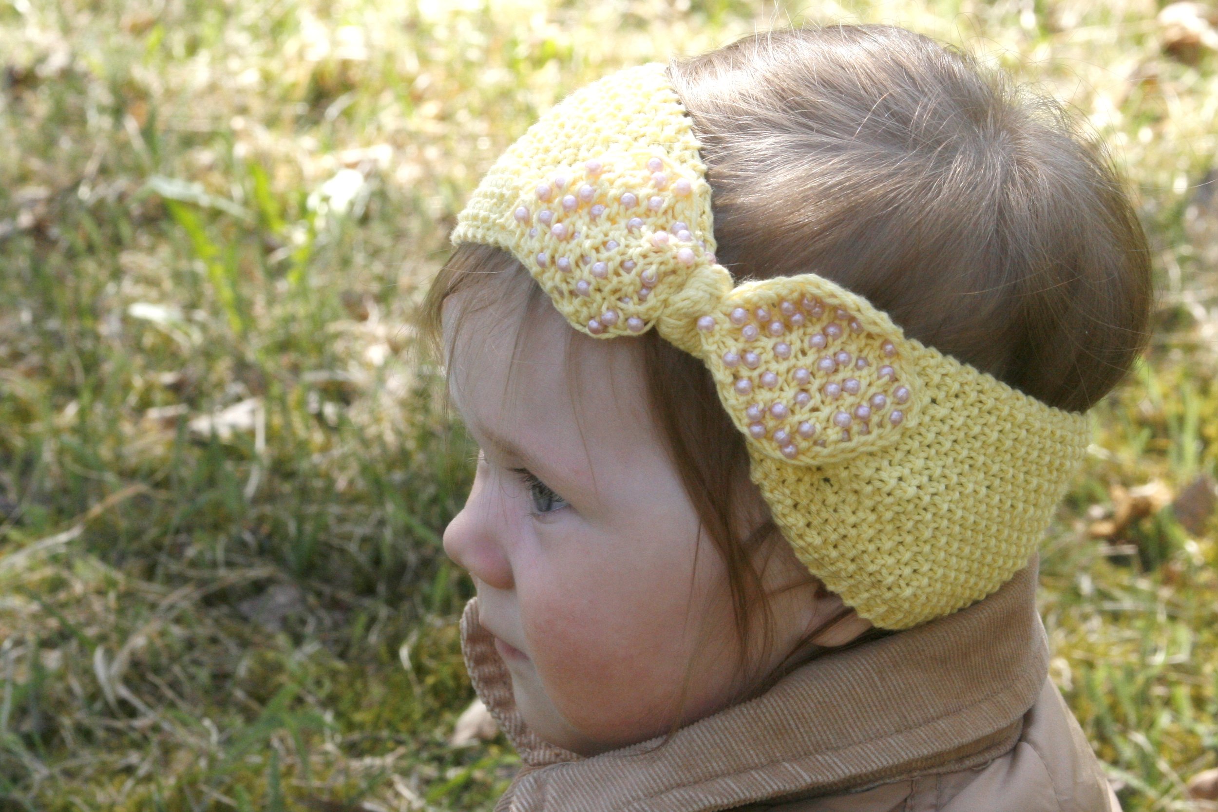 Bow headband knitting pattern with beads — Muki Crafts
