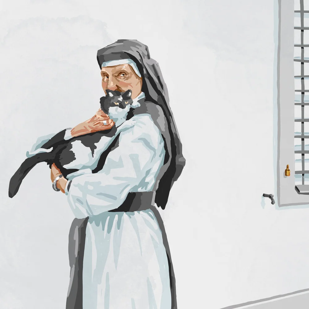 Nonne mit Katze — Ulrich Fuchs – Brand Design & Illustration
