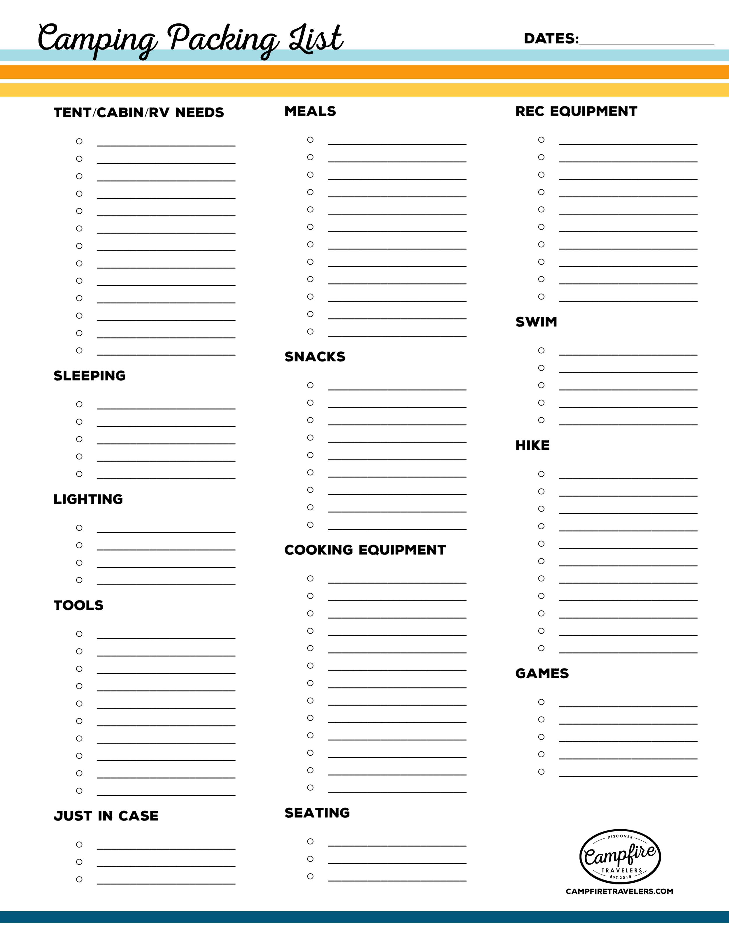 Printable Camping Packing List for RVers — Campfire Travelers - Camping ...
