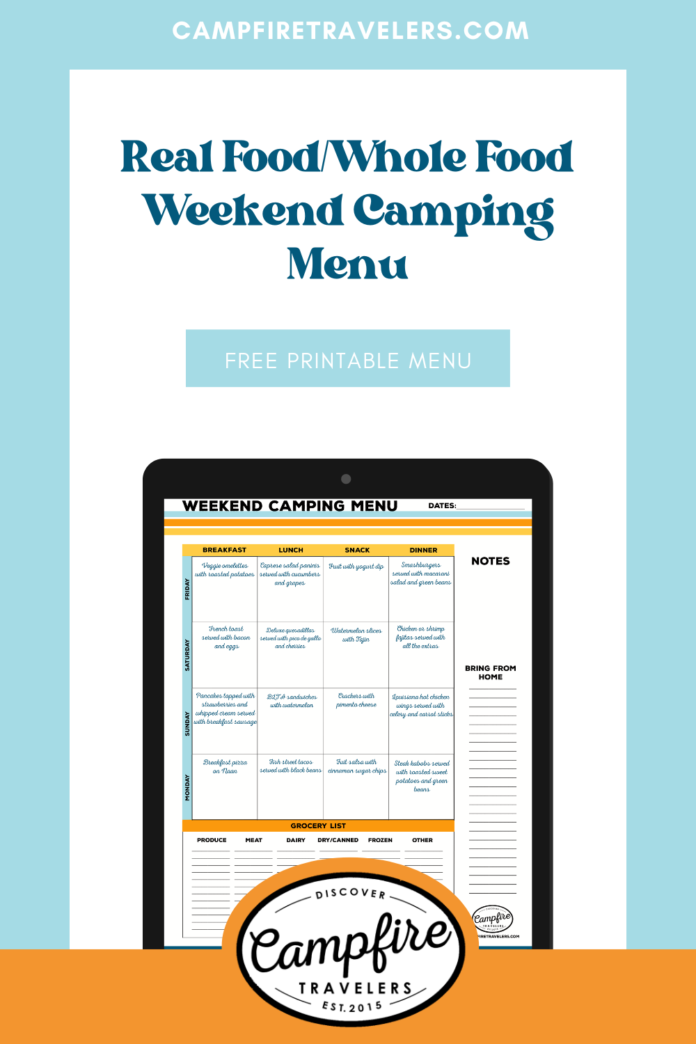 Camping Food Menu