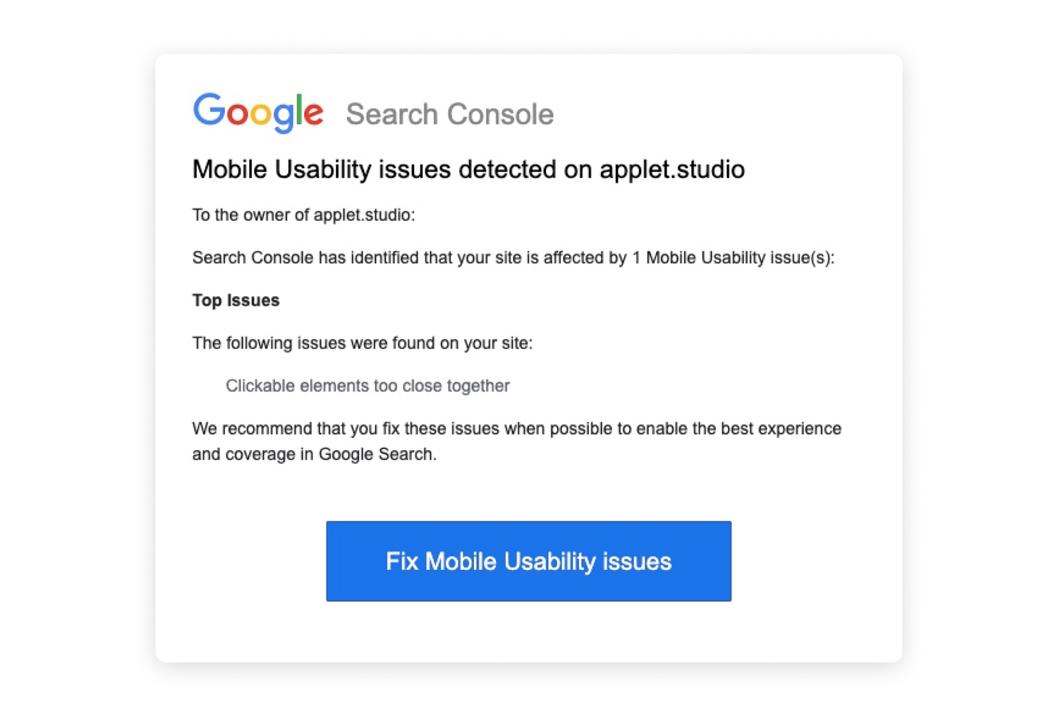 Fix Google Search Console Warnings on Your Site — Applet Studio