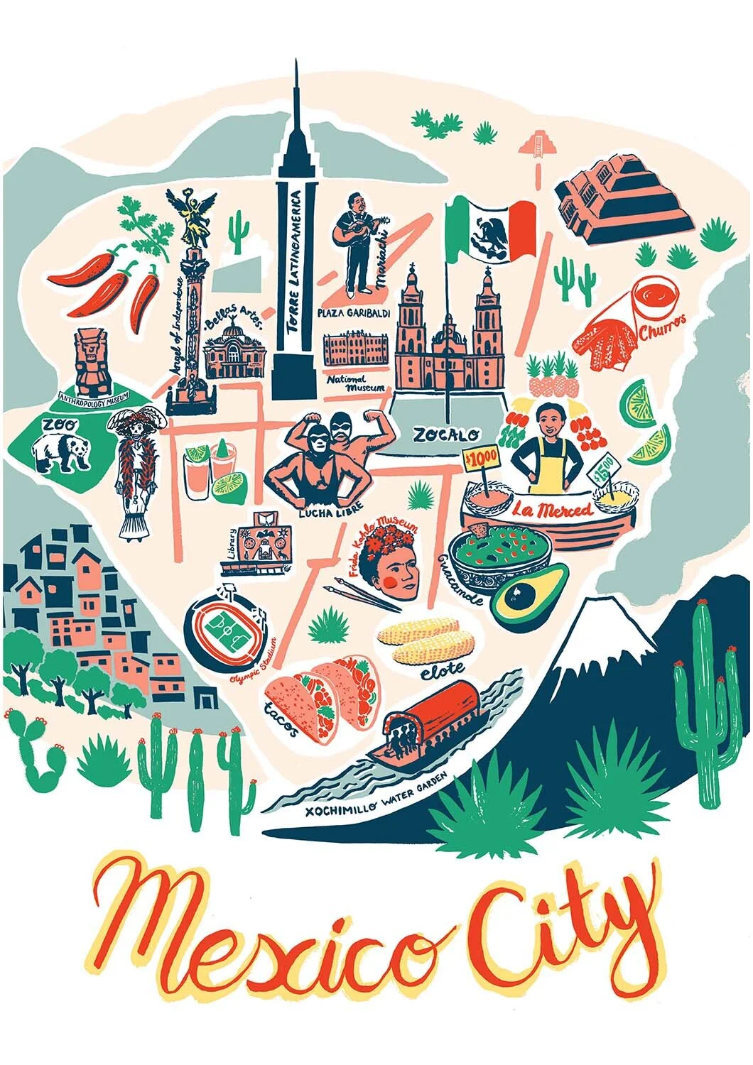 Mexico City Illustrated Map Olivia Brotheridge — Olivia Brotheridge Design