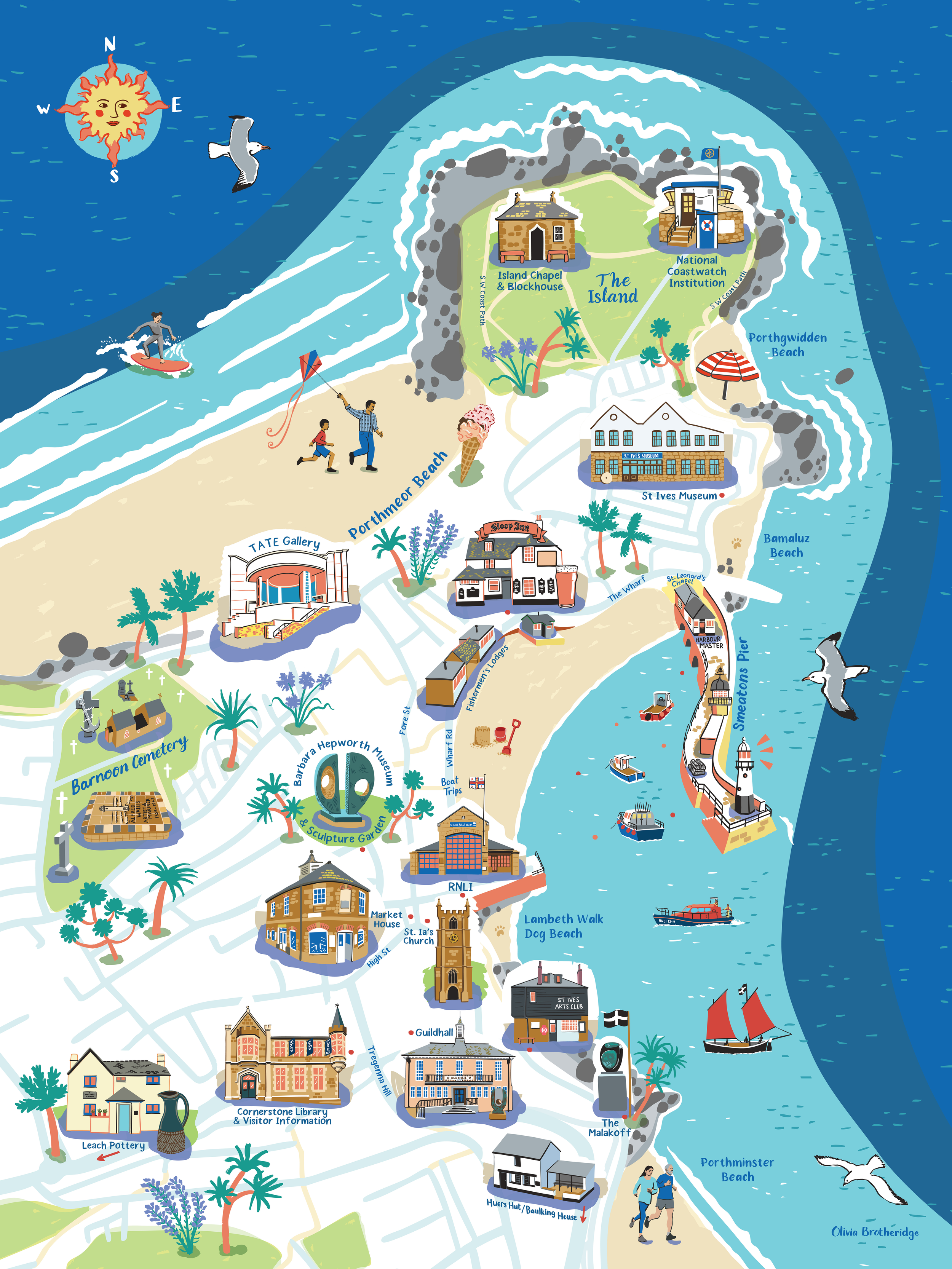 St Ives Cornwall Town Council BID Olivia Brotheridge illustrated map ...
