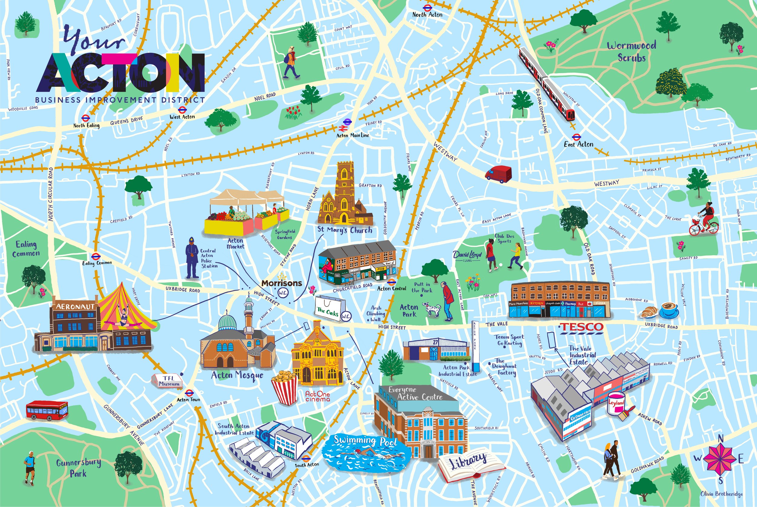 Illustrated map of Acton — Olivia Brotheridge Design Illustrated map of Acton — Olivia Brotheridge Design