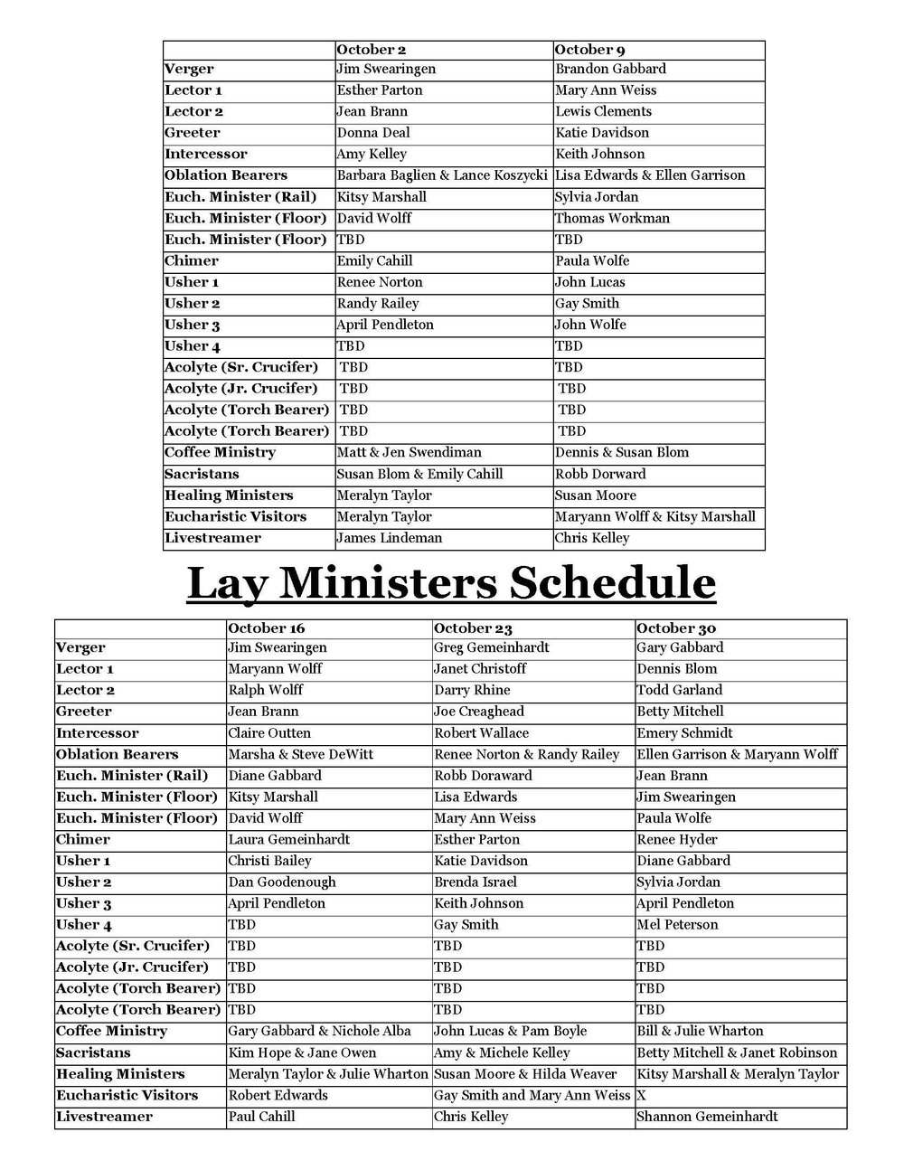 October 2022 Lay Ministers Schedule — Trinity Episcopal Church ...