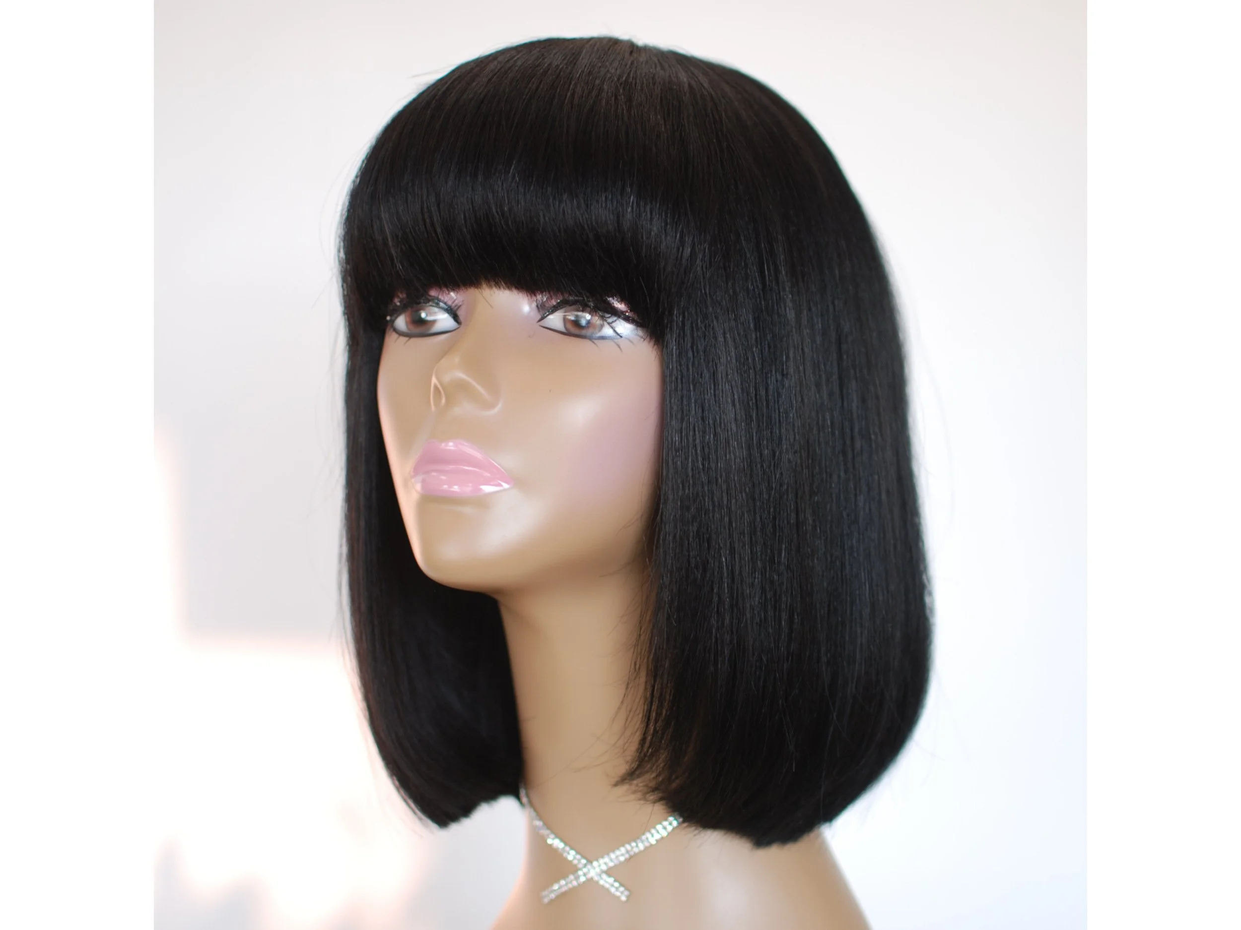 Custom Remy Human Hair Chin Length Bob Wig - Jet Black with Cute China ...